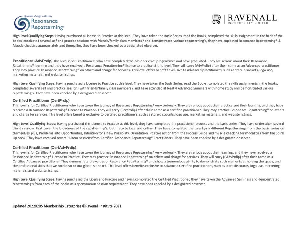 Membership Levels | Resonance Repatterning Institute