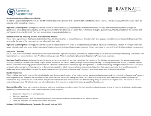 Membership Levels | Resonance Repatterning Institute