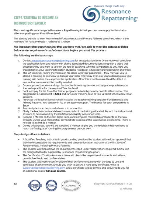 New Accreditation / Certification Journey | Resonance Repatterning Institute