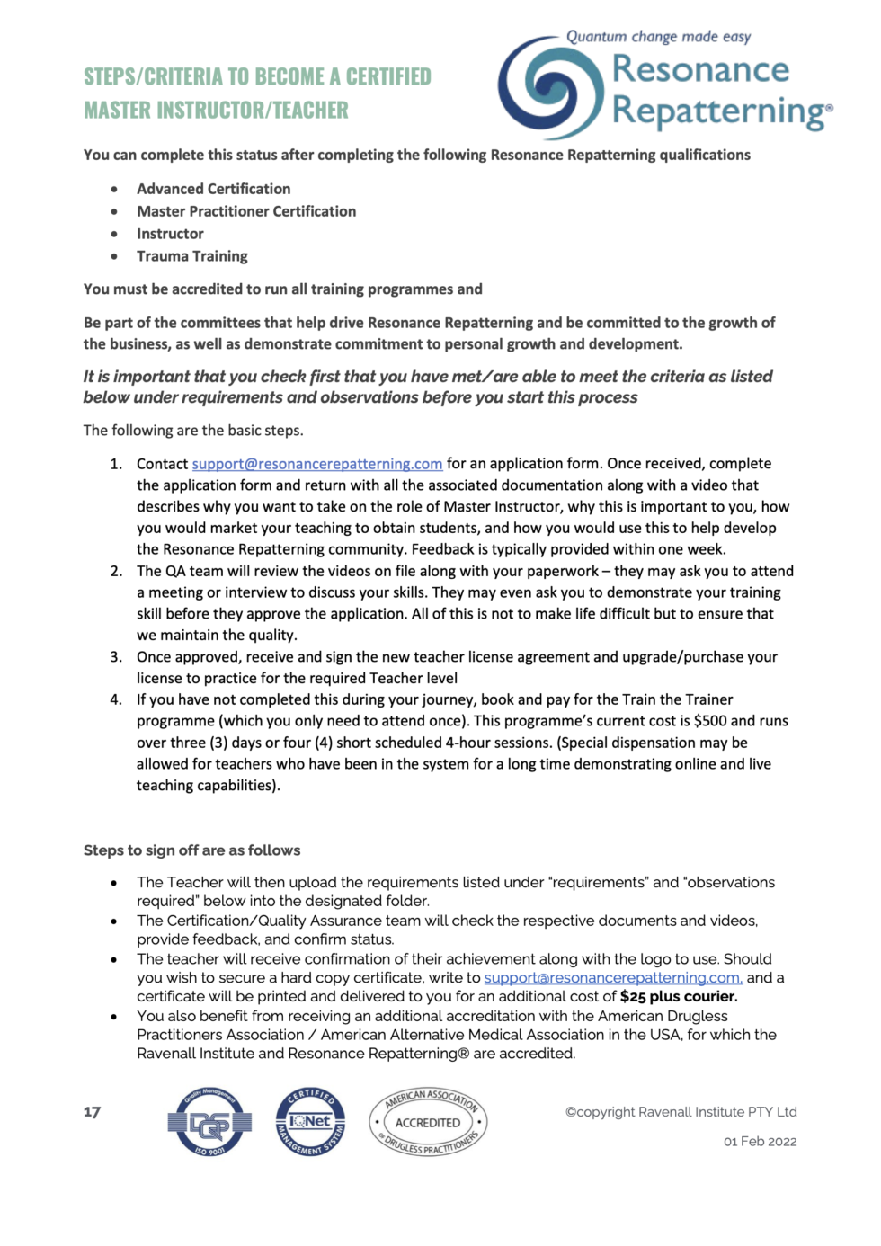 New Accreditation / Certification Journey | Resonance Repatterning Institute