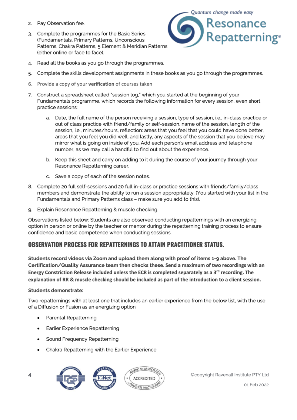 New Accreditation / Certification Journey | Resonance Repatterning Institute