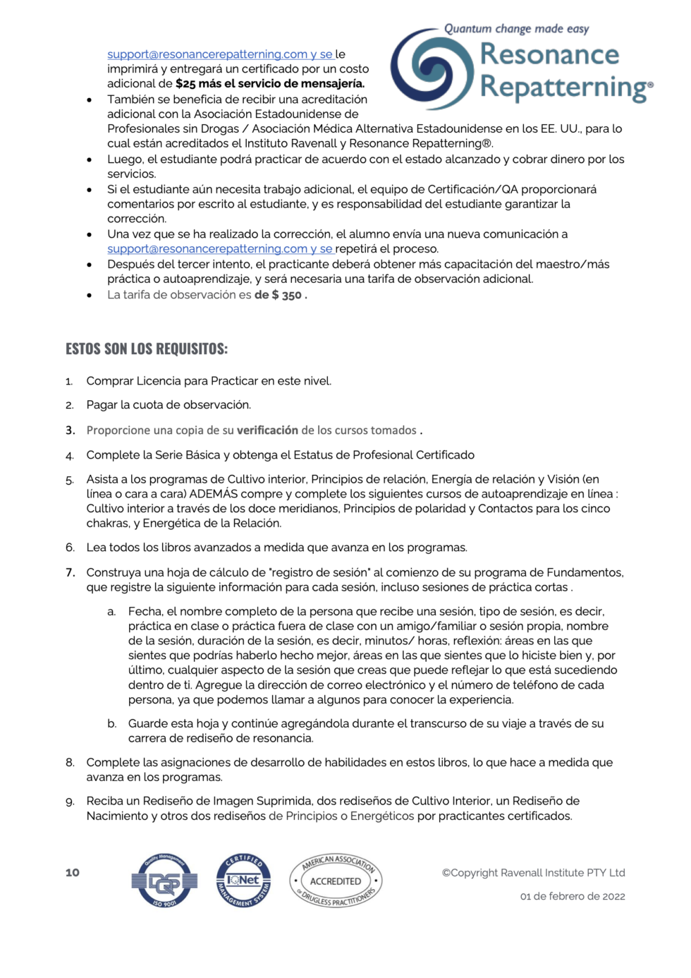 Guía paso a paso del itinerario profesional y de certificación | Resonance Repatterning Institute