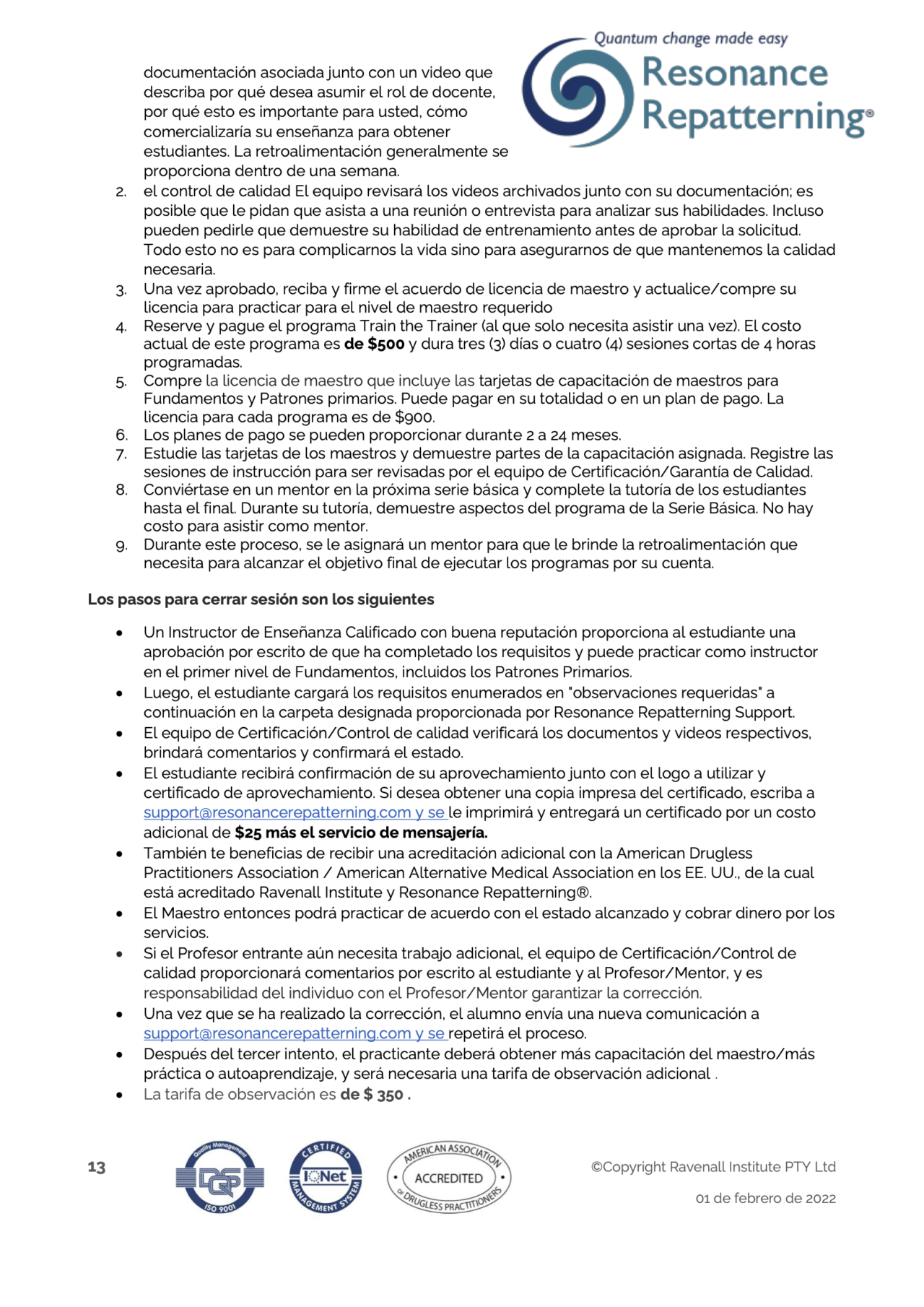 Guía paso a paso del itinerario profesional y de certificación | Resonance Repatterning Institute