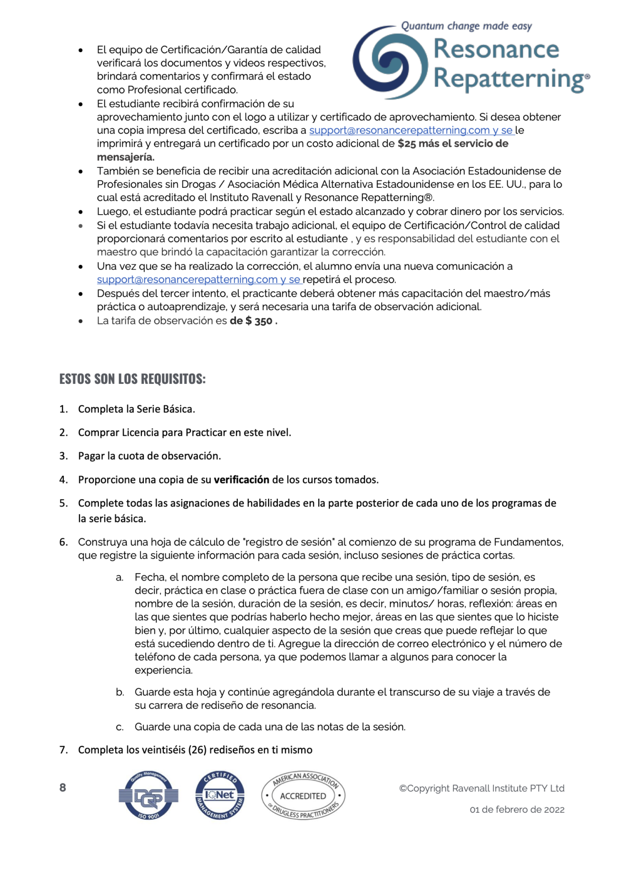 Guía paso a paso del itinerario profesional y de certificación | Resonance Repatterning Institute